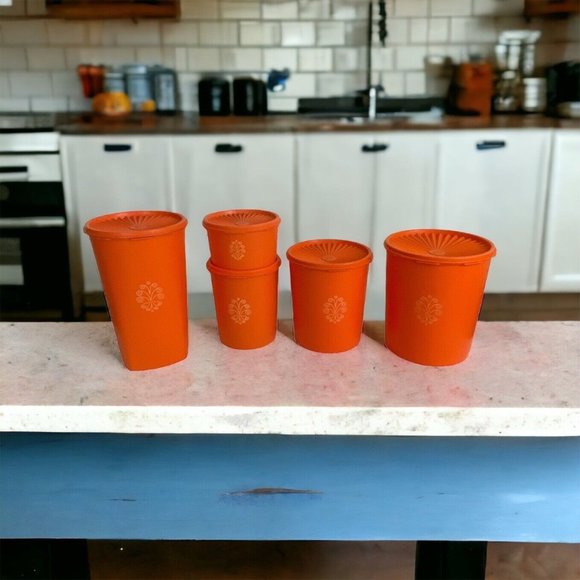 Tupperware | Other | Vintage Tupperware Orange Servalier Piece Canister ...